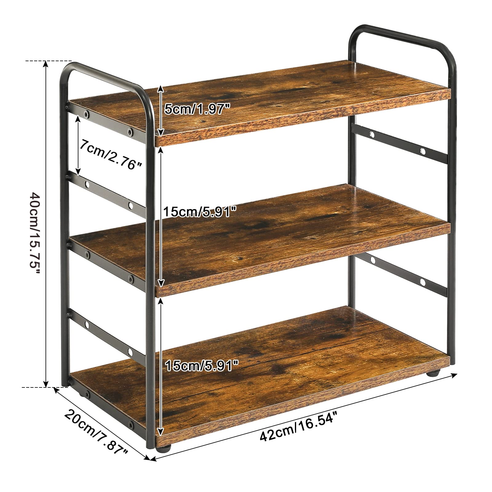 IBUYKE 3-Tier Bathroom Counter Organizer, Tray Countertop Storage Shelf, Kitchen Spice Rack Standing, Counter Standing Rack Cosmetic Holder, Rustic Brown TWJ001H