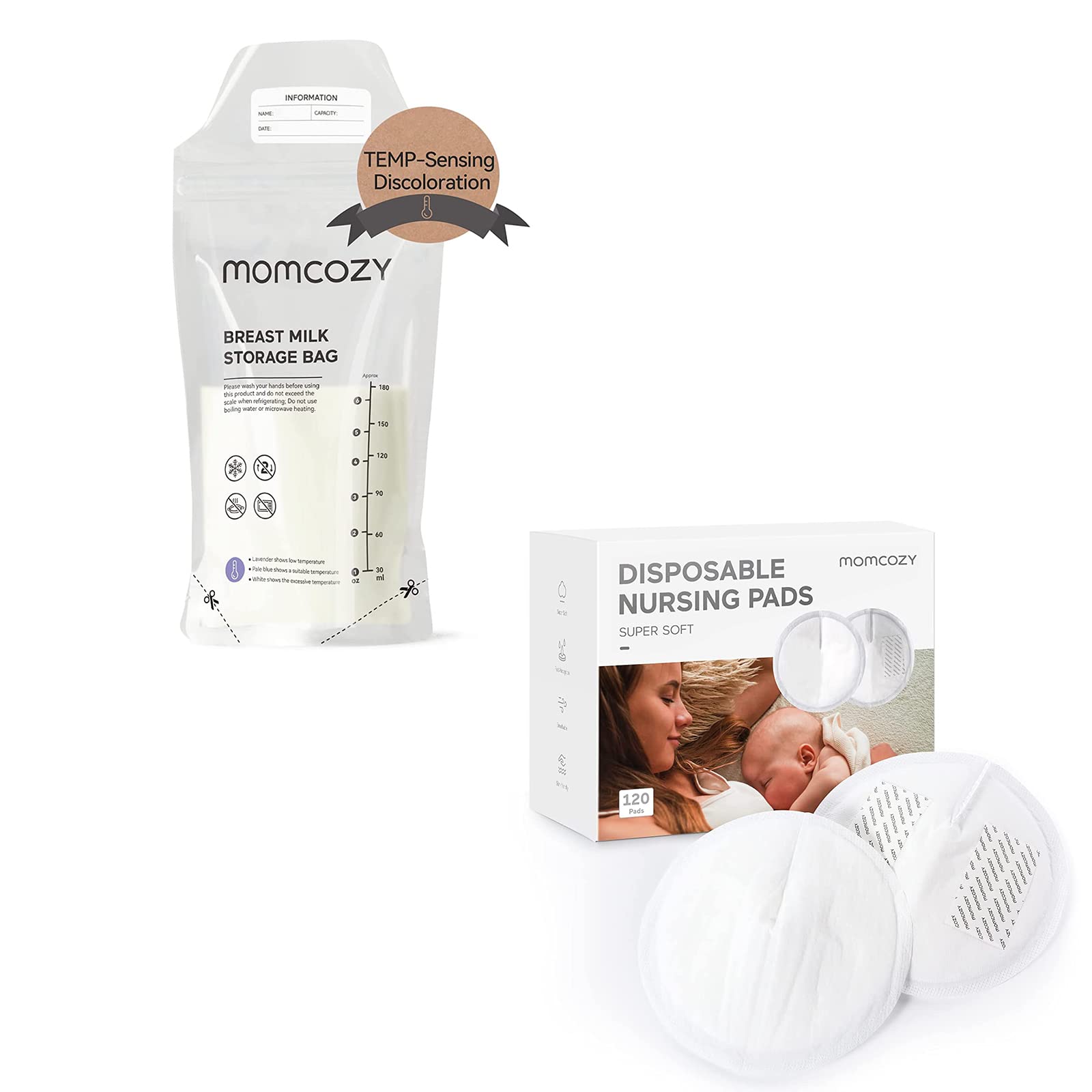 Momcozy Stay Dry Breastfeeding Pads & Disposable Milk Storage Bag 180ml