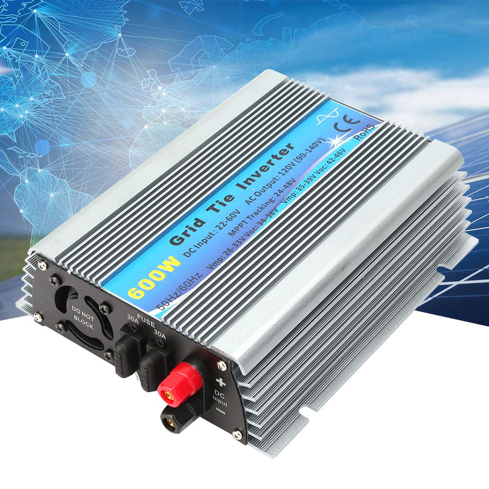 Household Solar Power Inverter DC 2260V Stackable Grid Tie Solar Inverter 600W Pure Sine Wave High Efficiency for Air Conditioners Home Theaters(AC 100120V)