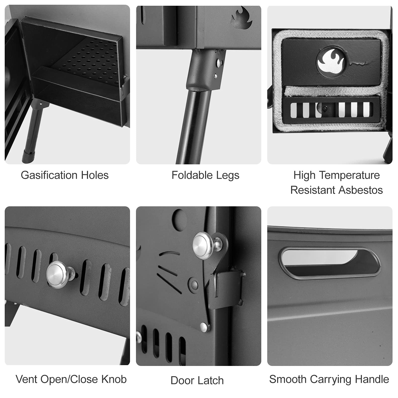MengK Portable Foldable Wood Burning Stove Camp Tent Stove with Chimney Pipe for Tent Shelter Heating Cooking