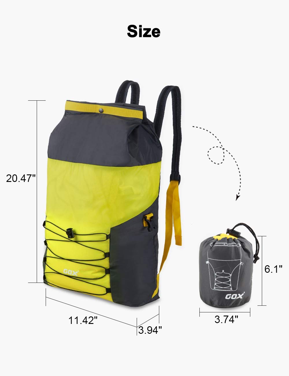GOX Lightweight Packable Backpack Small Handy Travel Hiking Daypack(Yellow)