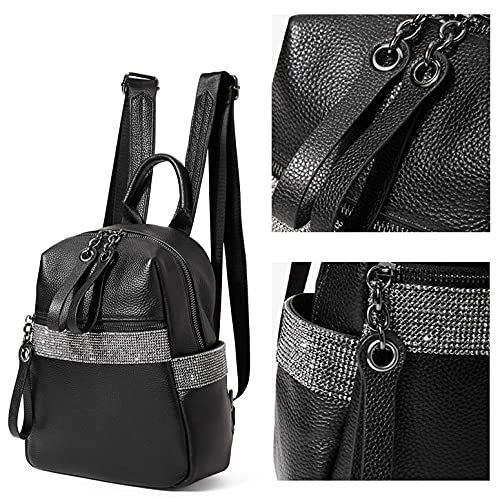 Iswee Leather Women Backpack Small Purse Anti-theft Casual Soft Daypack for Women (Black)