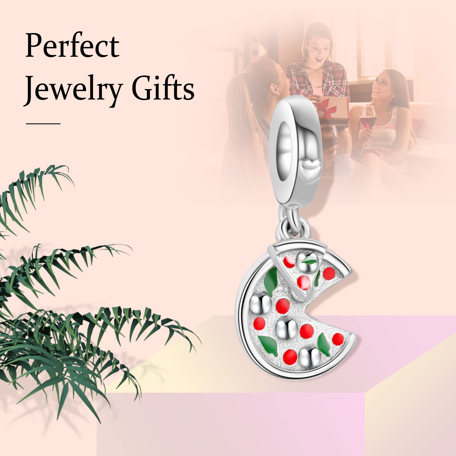 La Menars Pizza Love Dangle Charm for Bracelets 925 Silver Beads for Women's Bracelets & Necklaces Dangle Pendant for Mother's Day