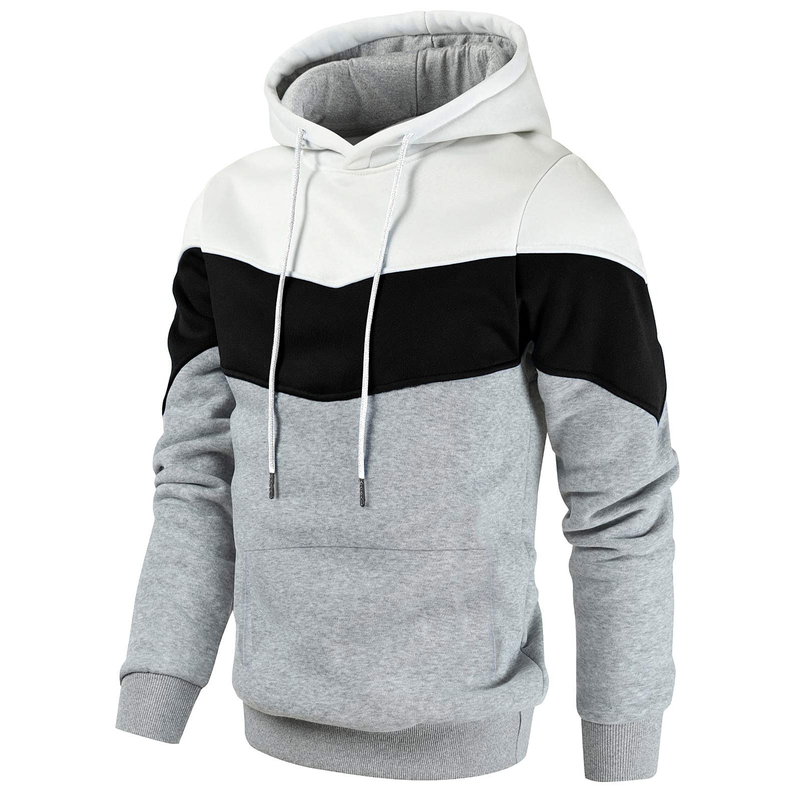KouKou Mens Hoodies - Sweatshirt With Pocket Color Block Blend Fleece Drawstring Casual Athletic Hoodies For Men(Grey-2XL)