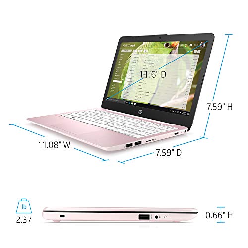 HP 2022 Stream 11.6" HD Slim and Light Laptop, Intel Celeron N4020 Processor, 4GB RAM, 64GB eMMC, HDMI, Wi-FI, Webcam, Bluetooth, 1 Year Office 365, Windows 10 S, Rose Pink, IFT 2-Week Support