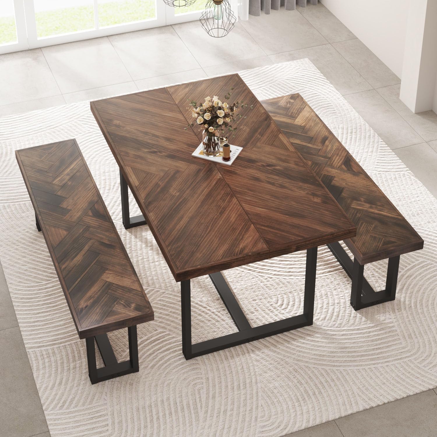 Hlivelood Dining Table for 6 to 8, 60 inch Rectangular Kitchen Table with Metal Frame, Industrial Wood Dining Room Table for Home Furniture(60 inch)