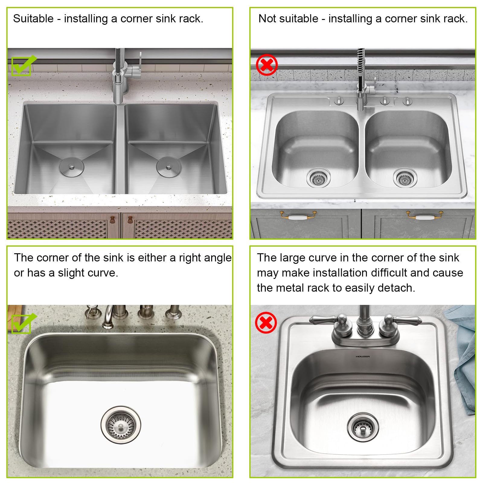 MAISEEN Kitchen Sink Caddy Sponge Holder, Space Saving Kitchen Sink Organizer + Sink Brush Holder + Dish Rag Holder, 304 Stainless Steel, Multi-Purpose 6 In 1 Kitchen Sink Accessories. Silver