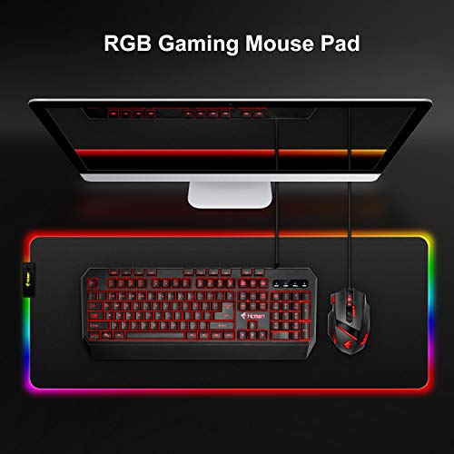 Hcman RGB Large Gaming Mouse Pad, XXL Mousepad 800×300×4mm, PC Gaming Accessories Mouse Mat for Desk, Keyboard Pad for Computer Gamer - Black