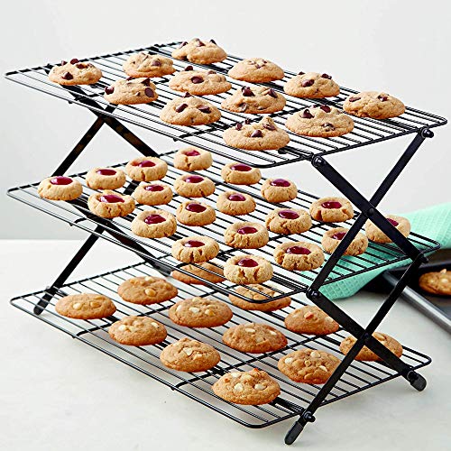 Wilton 3-Tier Folding Cooling Grid - Cool Dozens of Cookies or Treats on an Expandable Cooling Rack, Collapse for Easy Storage, 10 x 16-Inch