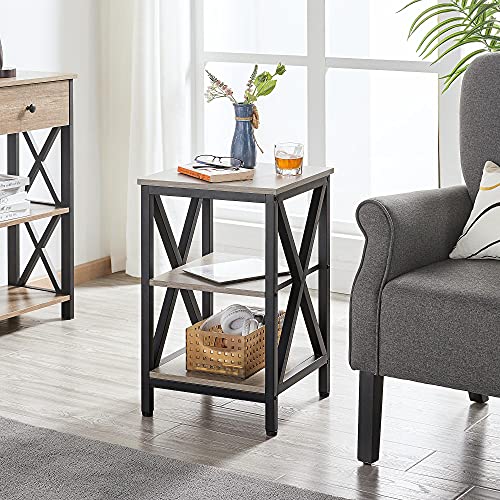 Yaheetech Industrial End Tables, 3-Tier Side Tables with Storage Shelves for Living Room, X Design Sofa Tables, Strong Metal Frame, Easy Assembly, Gray