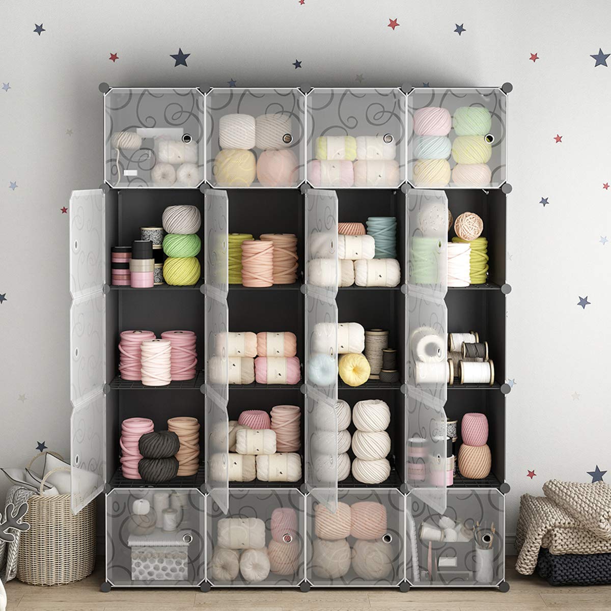 KOUSI Large Cube Storage -14"x18" Depth Cube (25 Cubes) Cube Organizer Cube Storage Shelves Cubby Organizing Closet Storage Organizer Cabinet Shelving Bookshelf Toy Organizer, White