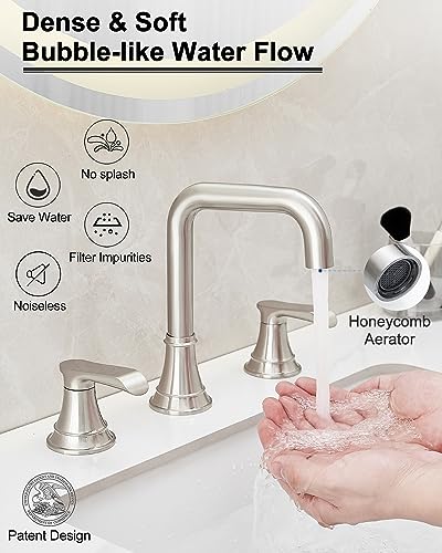 HOIGY Brushed Nickel Pull Down Kitchen Faucet and Bathroom Sink Faucet Set, 3-Function Pull-Out Kitchen Faucets with Deck Plate, 3 Hole Widespread Bathroom Sink Faucet with Pop-up Drain