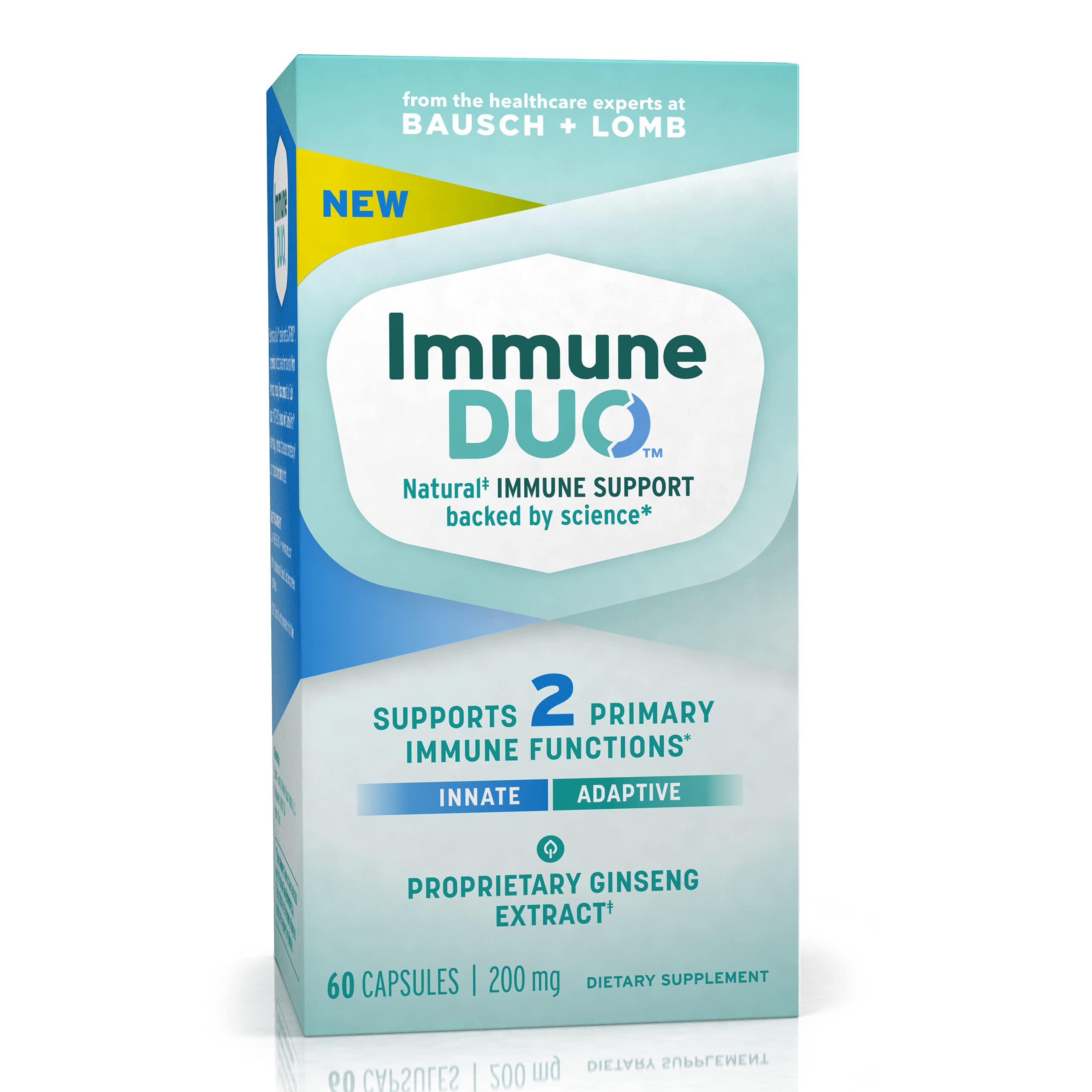 Immune Duo Ginseng Immune Support, American Ginseng Extract, Dietary Supplement, Naturally Derived, 60 Capsules, 200mg, Multi