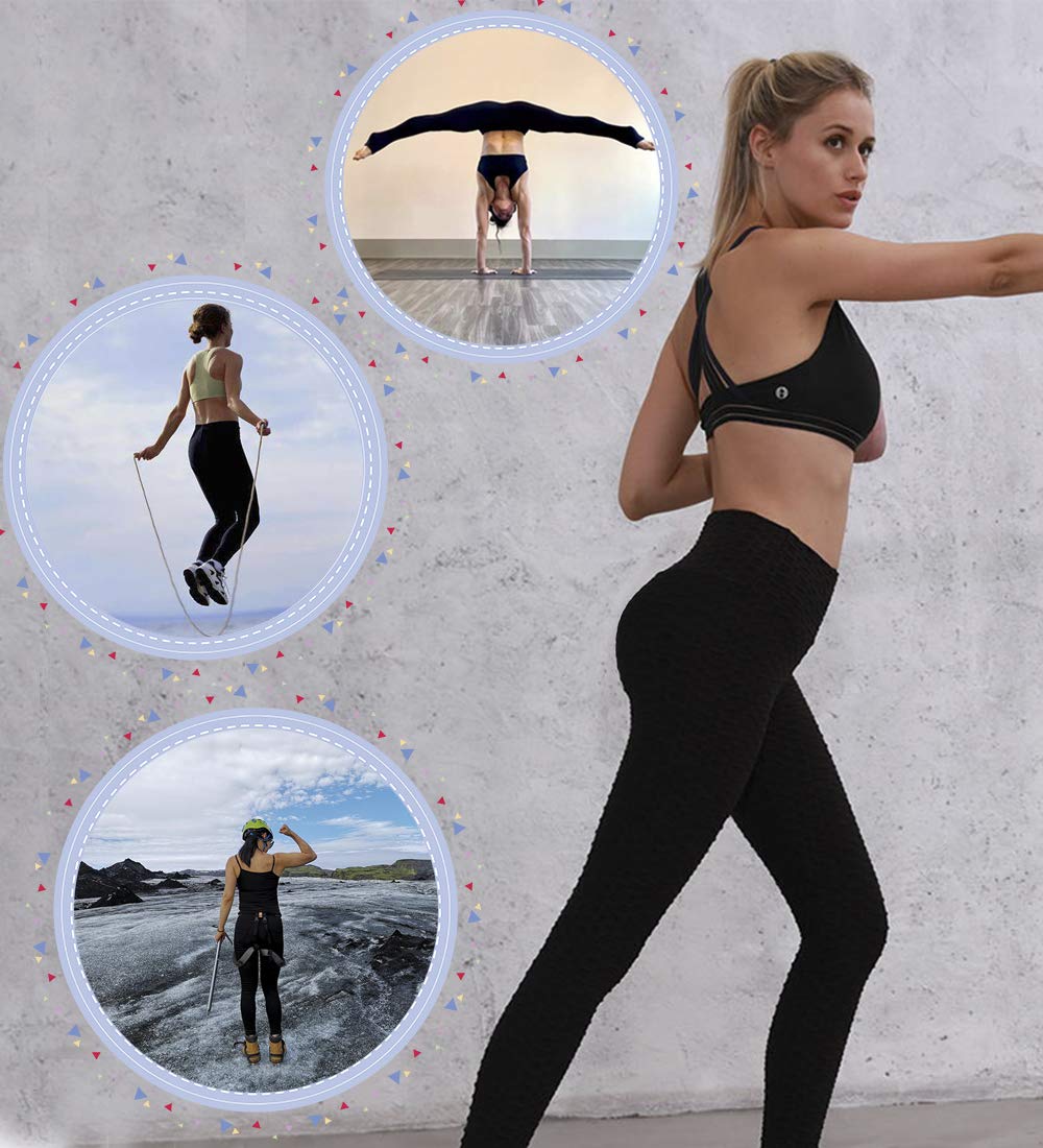Jenbou Women's High Waist Yoga Pants Butt Lifting Ruched Stretchy Leggings Tummy Control Workout Sport Tights Black