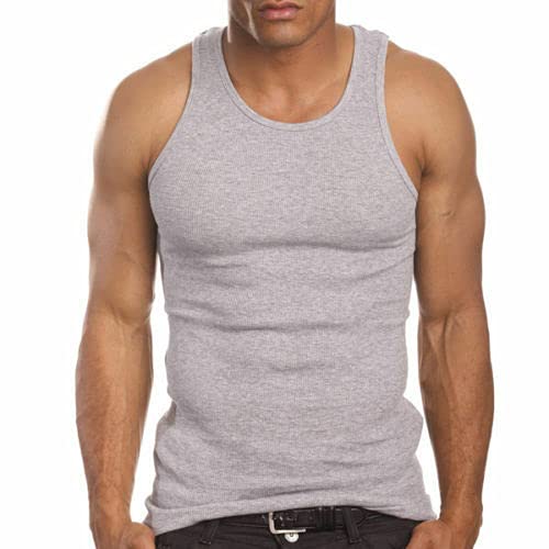 Goyoma 3 Packs Mens 100% Cotton Tank Top White/Black Wife Beater A-Shirt Undershirt (M, White)