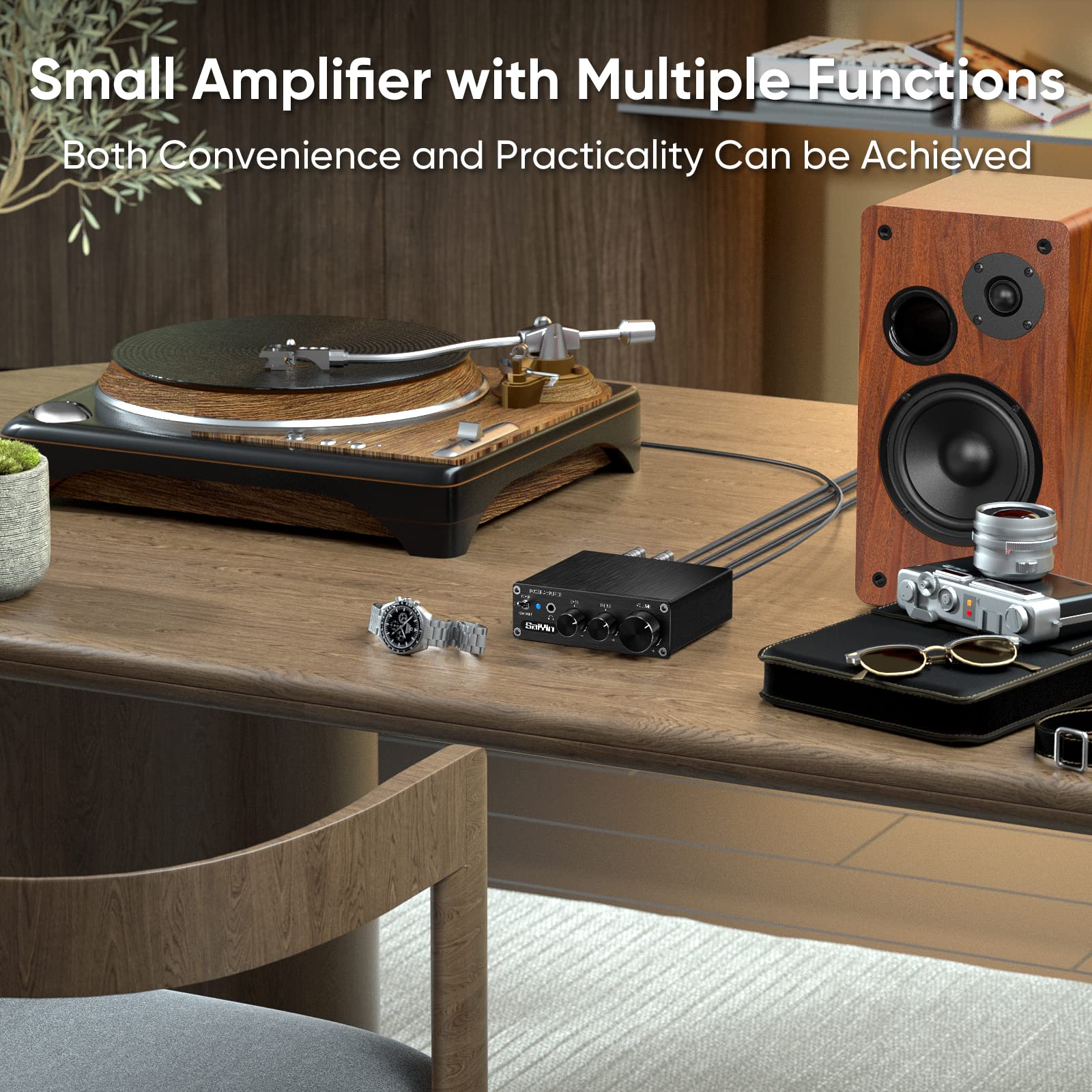 Mini Bluetooth Home Audio Stereo Amplifier Receiver, 2×80W 2.1 Channel Digital Class D Integrated Amp for Home Speakers with DAC 24-Bit 192KHz Optical Coaxial AUX Headphone Line Out Jack