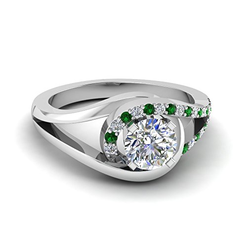 JewelryGift Swirl Split Diamond Ring for Women Sterling Silver Created Emerald Round Shape Green Color Split Shank Engagement Ring Prong Setting in Size 8 Handcraft Chakra Healing