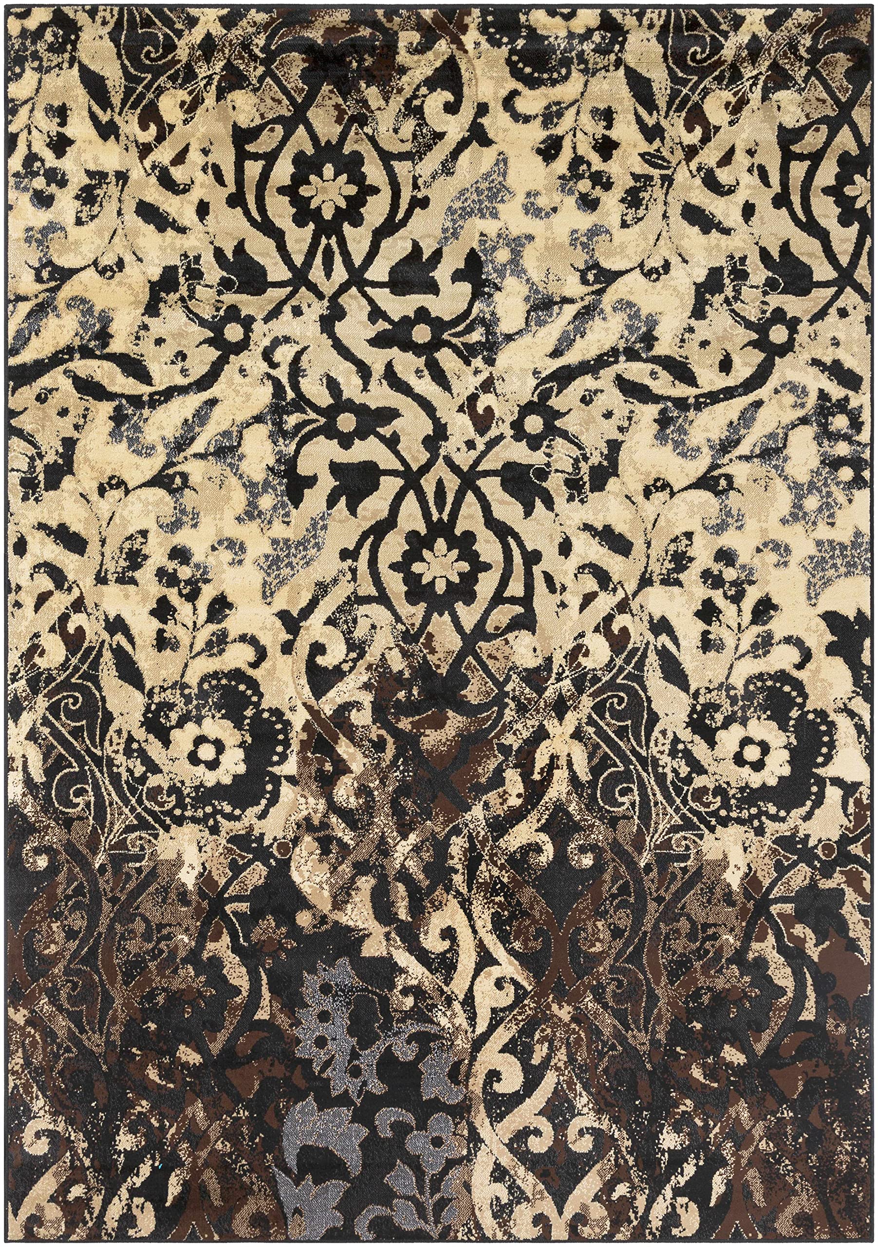 Hauteloom Lawtell Transitional Hallway, Entryway Runner Rug - Mid Century Modern Carpet - Traditional Classical Look - Black, Light Brown, Dark Brown, Tan - 2'2" x 7'7"