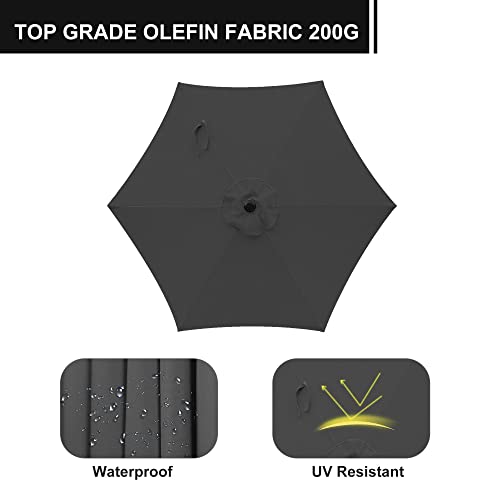 windaze 7.5ft Patio Table Umbrella - Outdoor Market Umbrella with Push Button Tilt and Crank for Garden, Lawn, Backyard, Deck, Pool and Beach, Black