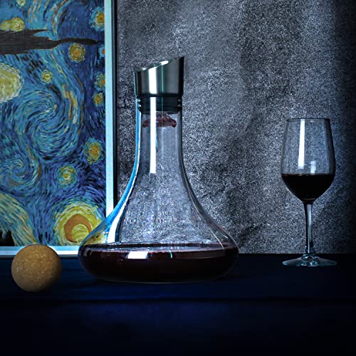Wine Decanter, Built-in Aerator Pourer, Wine Carafe Red Wine Decanter,100% Lead-free Crystal Glass Wine Aerator, Wine Decanter with Cork Stopper, Wine Gift, Wine Accessories, 50 oz Capacity