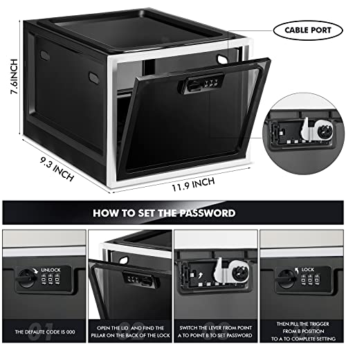 Yalikop Lockable Box Medicine Lock Box for Safe Medication Plastic Clear Lockable Storage Box for Medicine Snacks Food and Home Safety Phone Lockable Storage Bin Refrigerator Locking Container(Black)