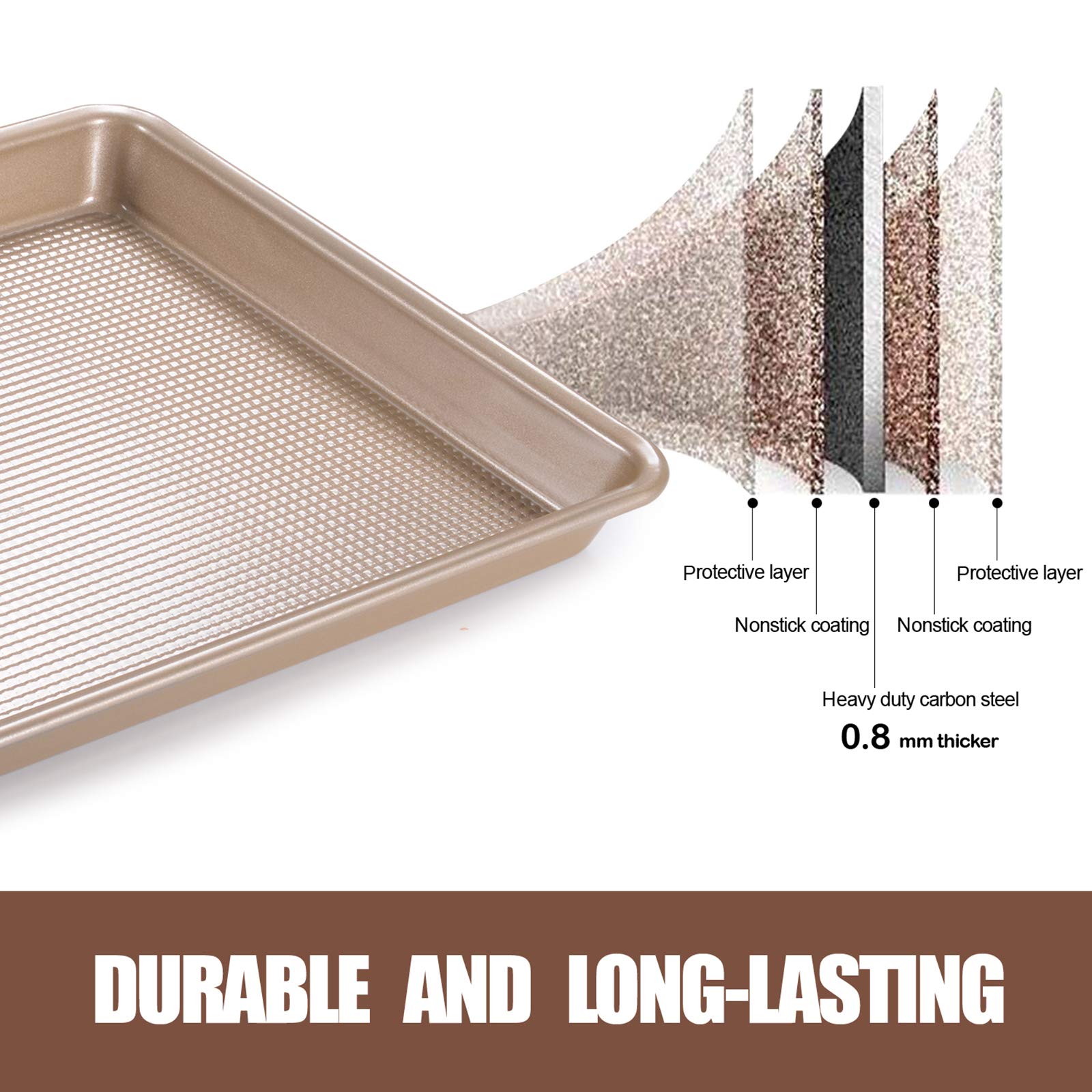JOHO BAKING Cookie Sheet Baking Pan Set, Professional Baking Sheet for oven Nonstick, 2 Piece Bakeware Set, 9x13in,10x15in, Textured, Gold