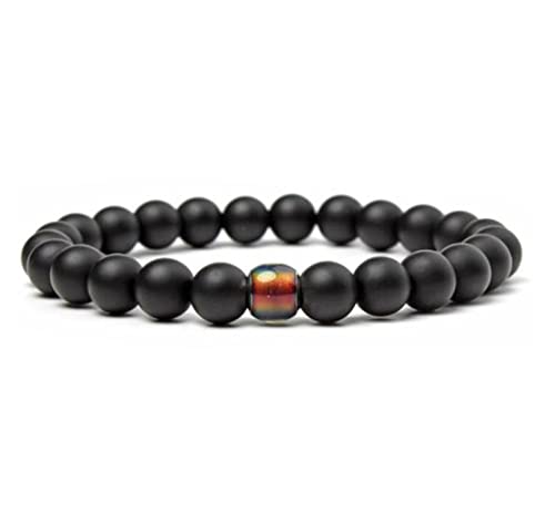 Mens Beaded Bracelets Lava Rock Volcanic Stone Beads for Women Stretch Bracelet Dazzling Shimmer Color Changing Beads Based on Emotions Thermochromic Bead Bracelets 8mm (Matte Black Agate)