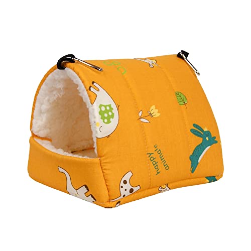 Soft Hamster Hammock Bed Playing Hamster DEN Sleeping Hanging Warm Bedding House Nest Toy for Small Pet Ferret Mouse Chinchilla Squirrel, Yellow