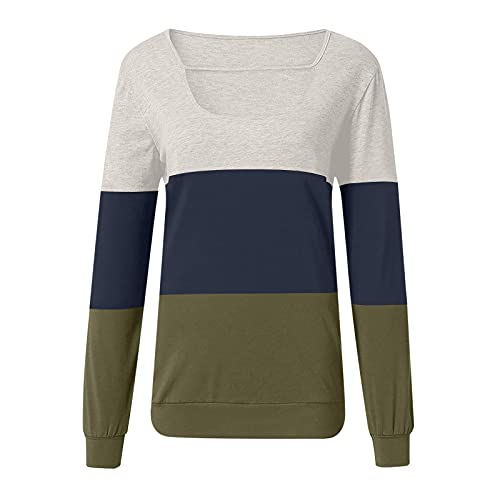 Long Sleeve for Womens Casual Loose Color Block Sweatshirts Soft Thin Pullover Blouses Shirt Tops Green