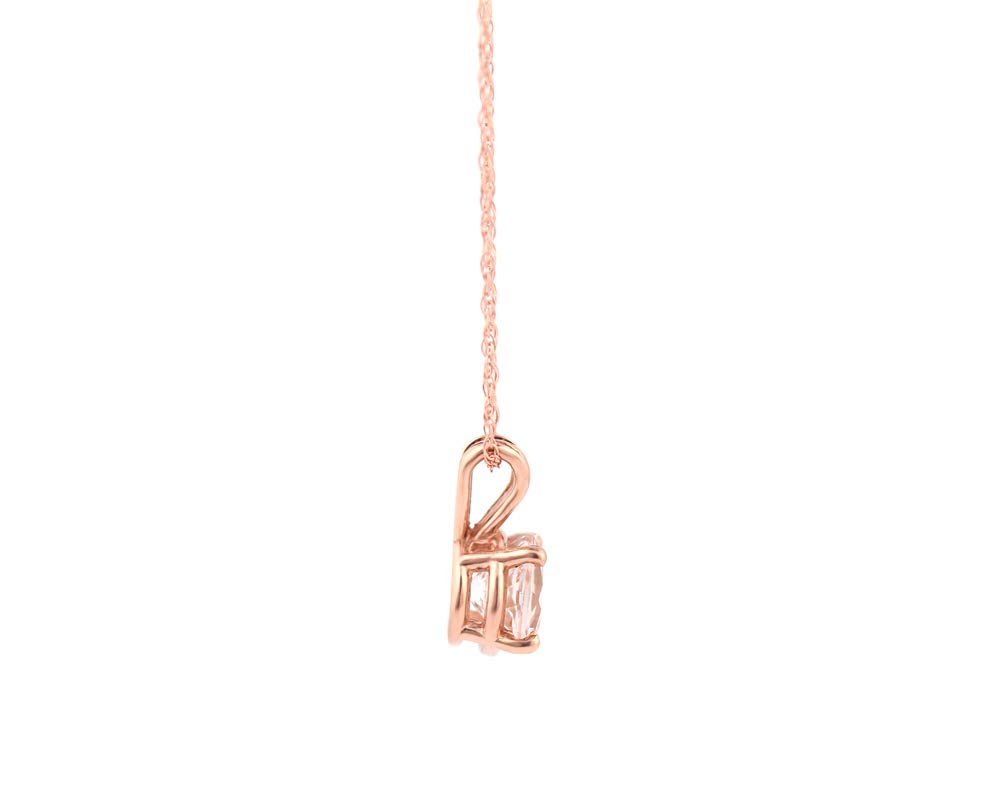 GNG 10k Rose Gold Natural Morganite Solitaire Pendant Necklace, 18" (6mm Round Morganite)