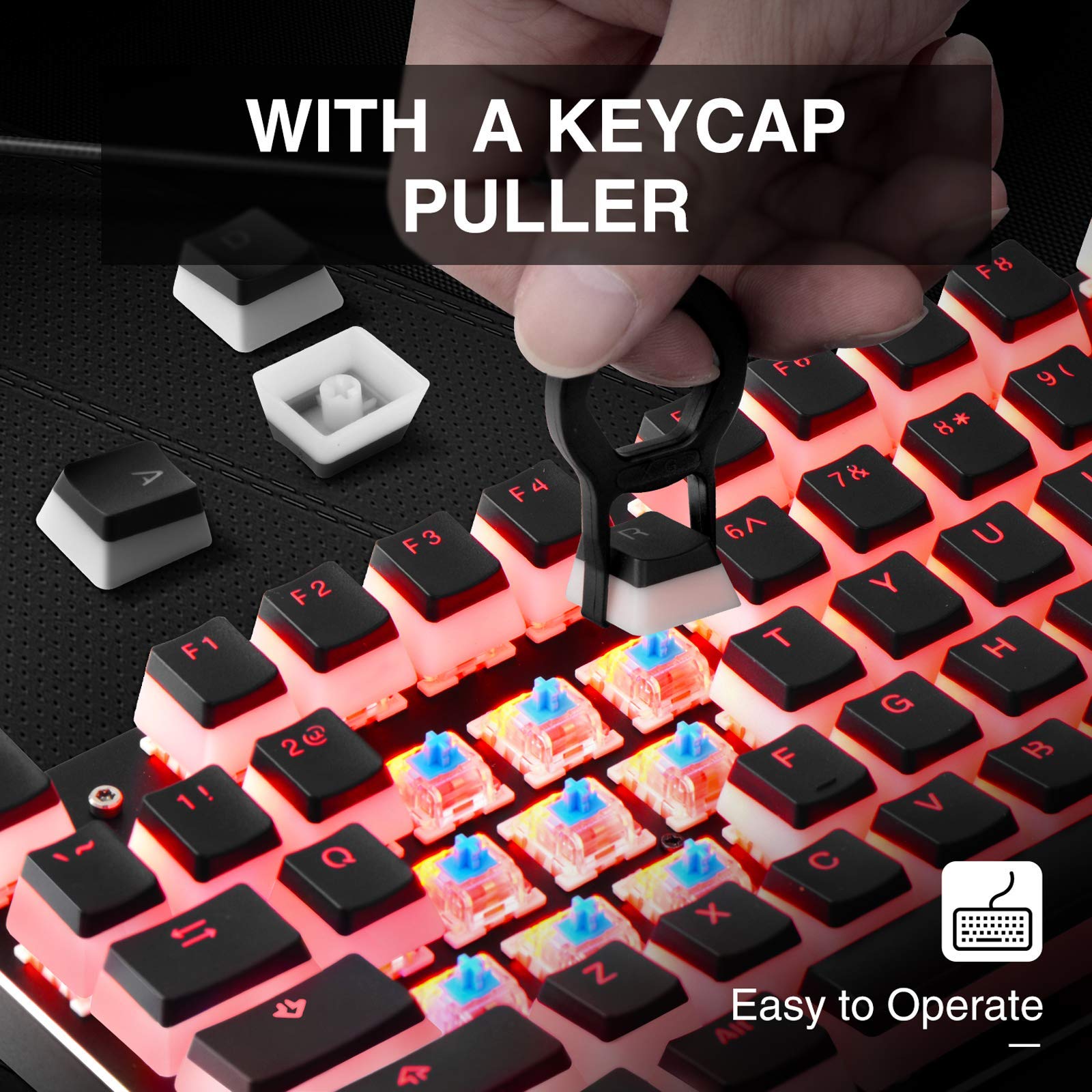havit Keycaps 60 87 104 Double Shot Backlit PBT Pudding Keycap Set with Puller for DIY Cherry MX RGB Mechanical Keyboard (Black)