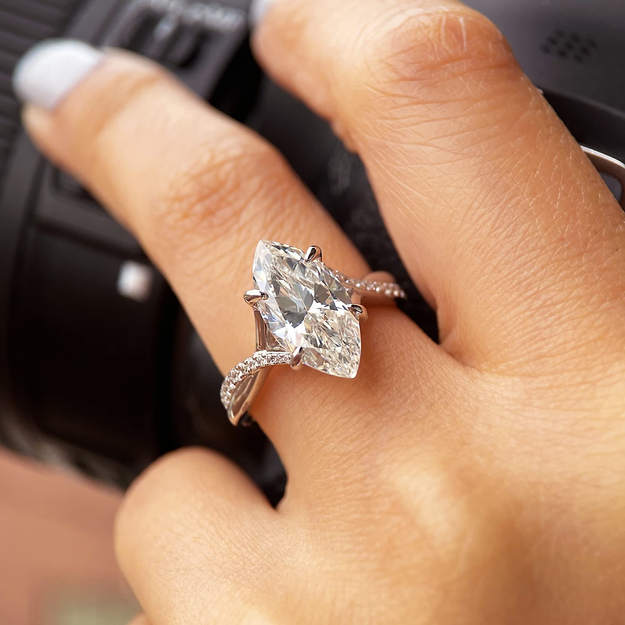 Jolics Marquise Cut 3ct Simulated Diamond Engagement Ring 925 Sterling Silver High Jewelry Women Gift size 5-10 (5.5)