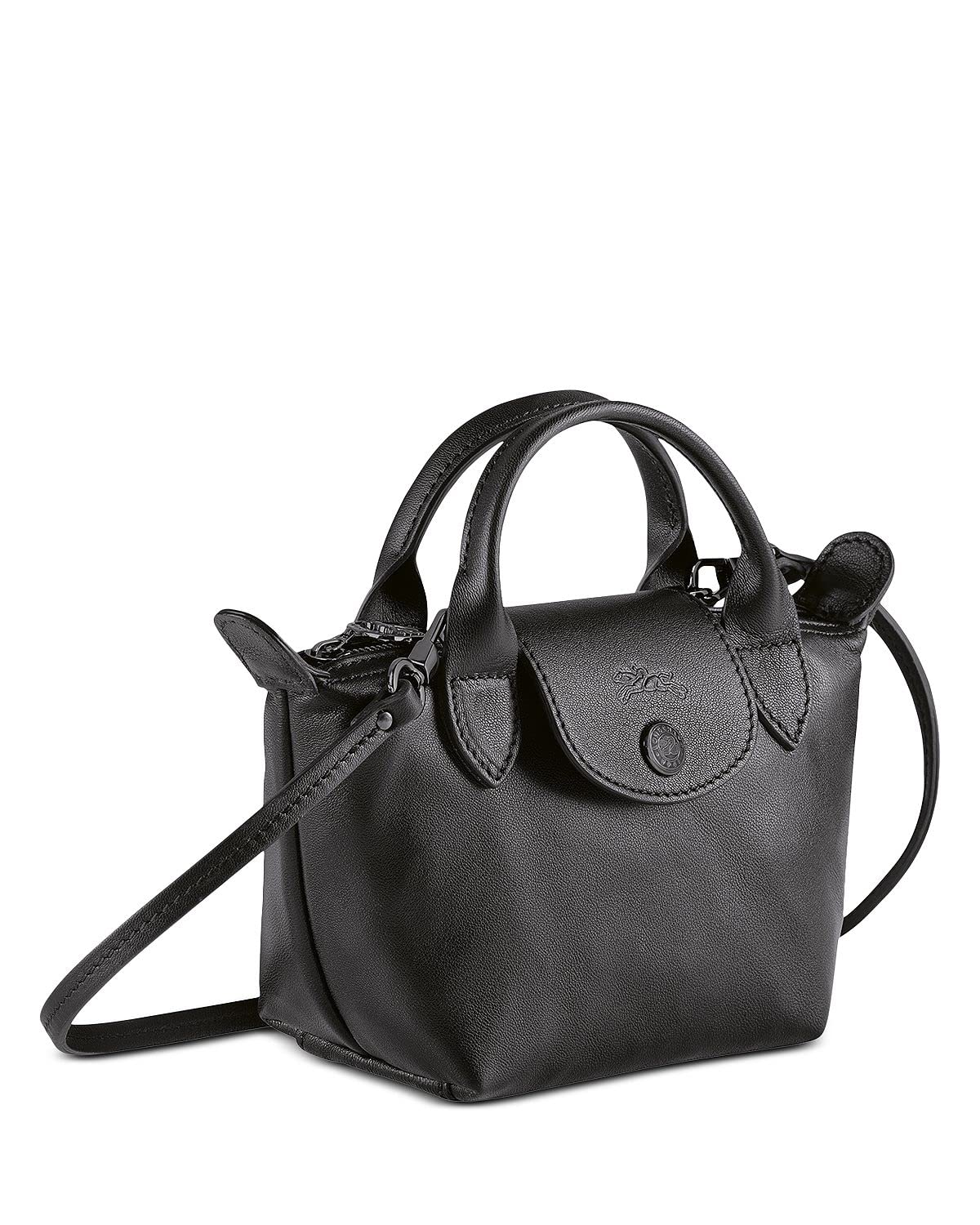 Longchamp Women's Le Pliage Mini Leather Top Handle Crossbody Bag, Black