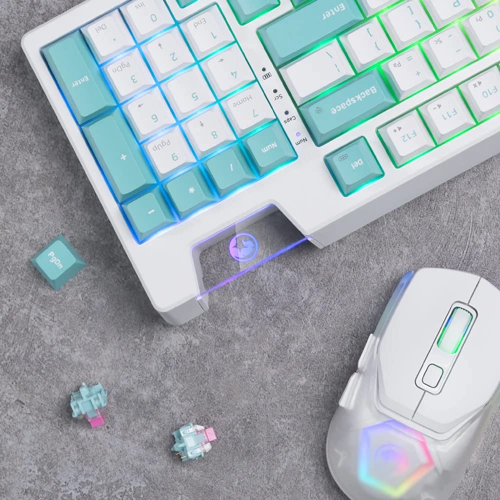 MARVO KG972W Gasket Mount Mechanical Keyboard, Gasket Mount Design, 98% Hot-Swappable Wireless, 87 Keys Custom Gaming Keyboard, Three Connection Modes (Blue)