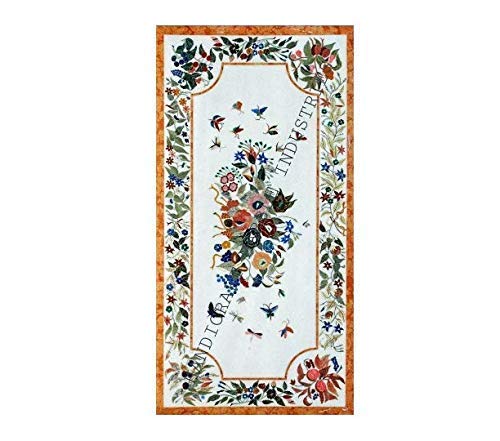 Marble Coffee Table 48" X 30" Inch Pietra Dura Marquetry Inlay Vintage Decorative