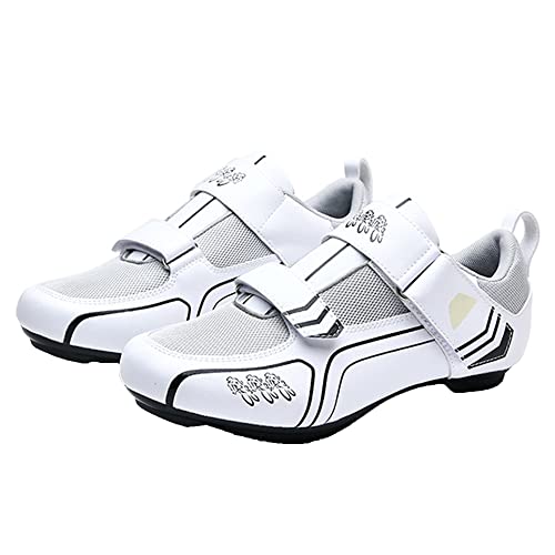 Mens Cycling Shoes Indoor Road Bikes Shoes Compatible with Peloton with Look Delta Cleats,White,8