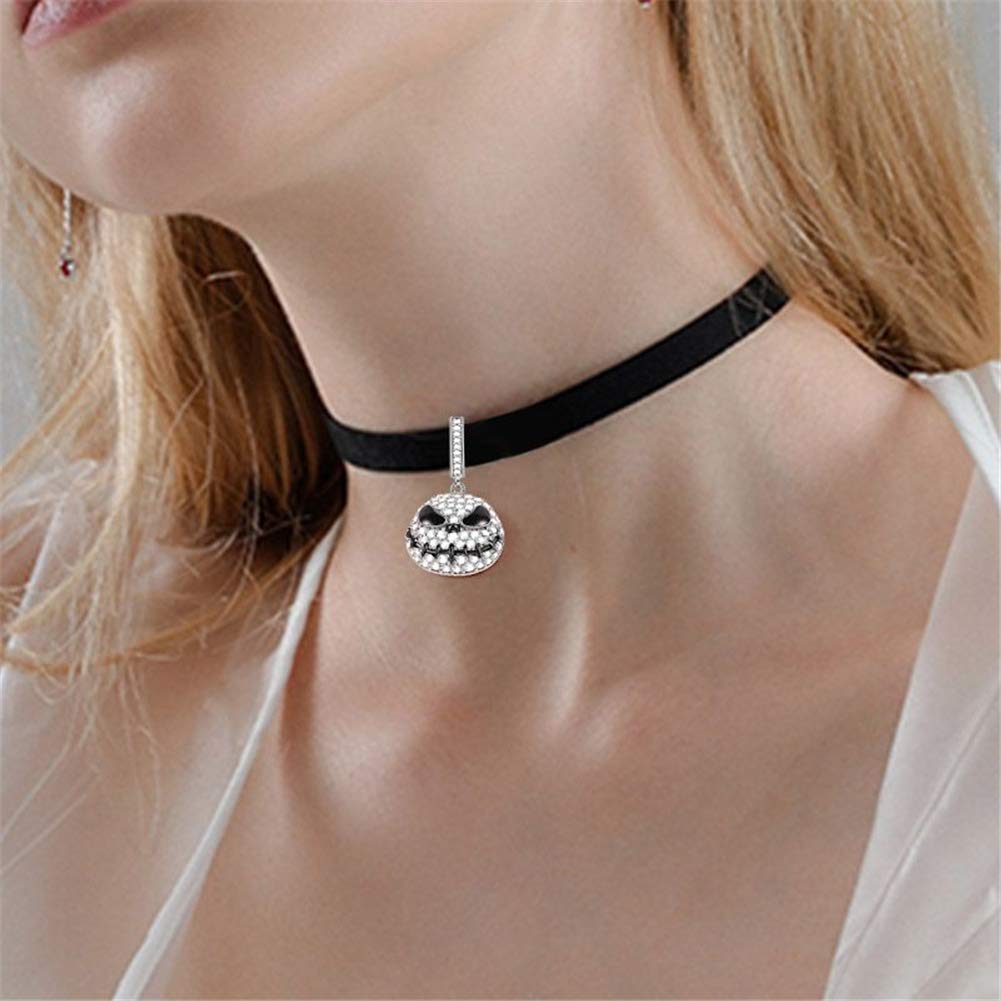 GNOCE "Jack Skull Sterling Silver Choker inlaid Adjustable Chain Pendant Necklace with Czs Christmas Jewelry Gift for Women