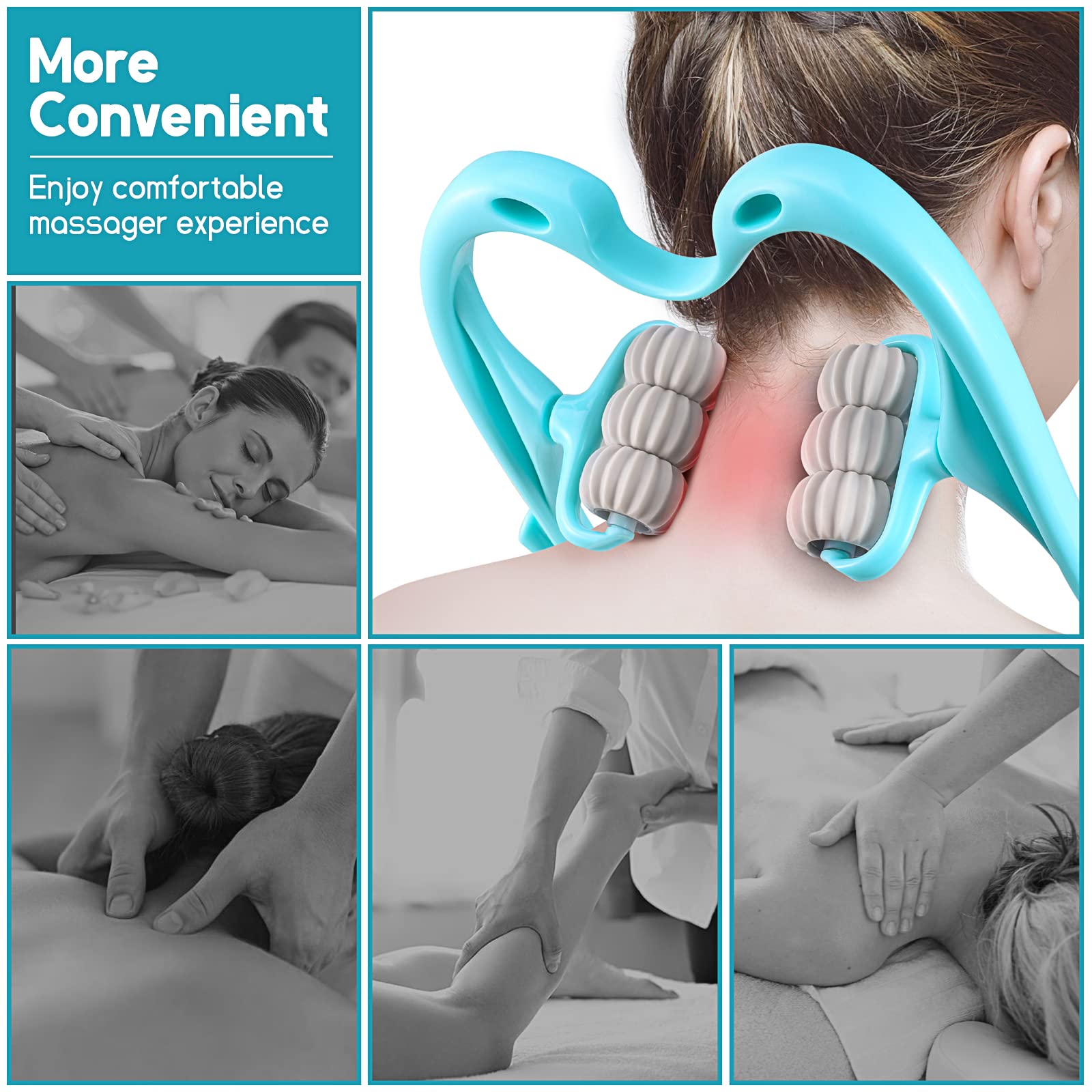 KXK Neck Massager, Trigger Point Massager Tool for Pain Relief deep Tissue, Handheld Shoulder Massager with 6 Wheel Pressure Point Suitable for Legs Waist Neck and Shoulder Relaxer