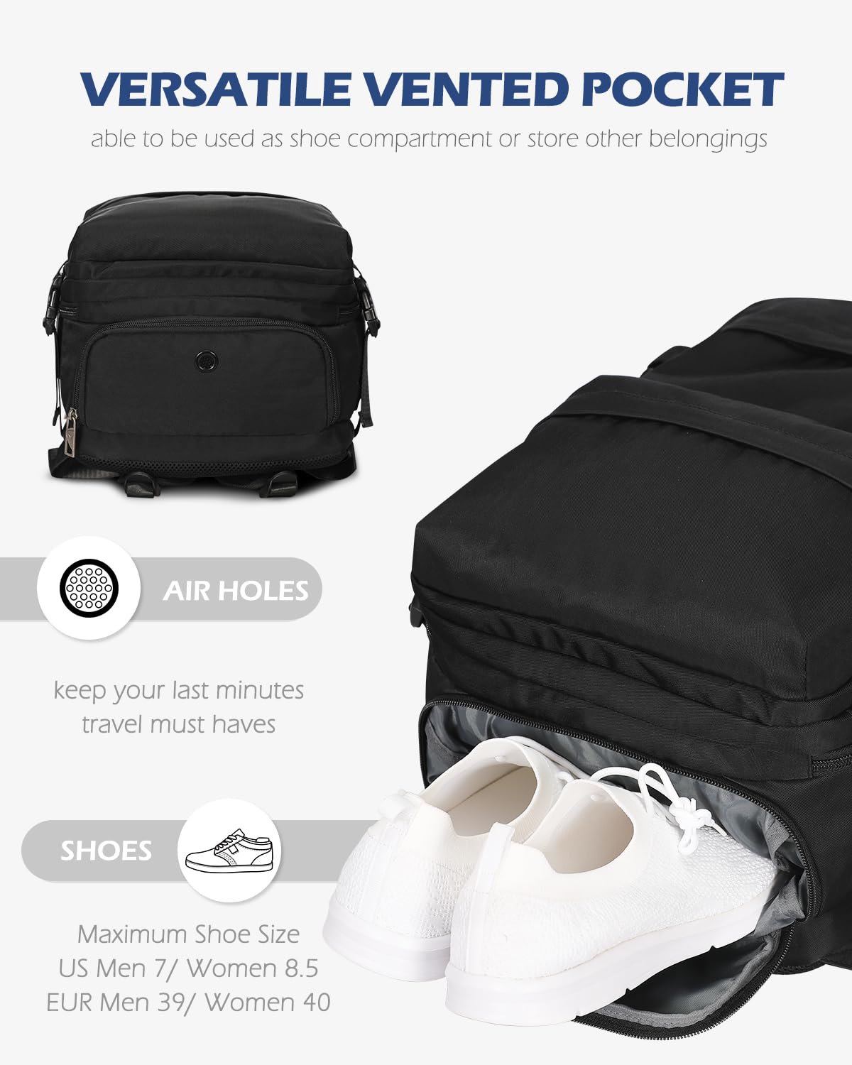 Hynes Eagle 20L Travel Backpack Carry on Backpack Women Men Personal Item Bag for Spirit Airlines Small Nylon Laptop Backpack 14 inches Black
