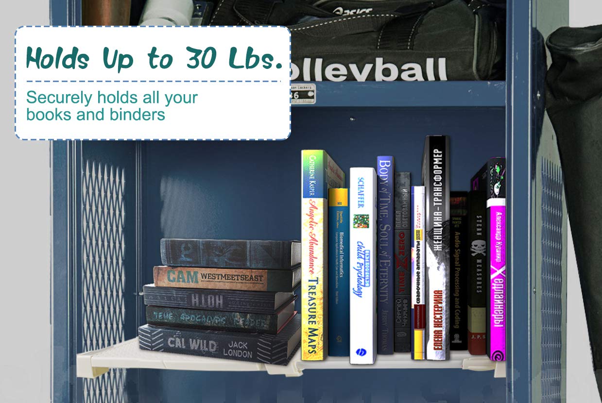 Hiverst Width Adjustable Locker Shelf, Extends to Fit Your Locker, School Locker Accessories, Fits 12 to 16 inches Width Lockers (White)