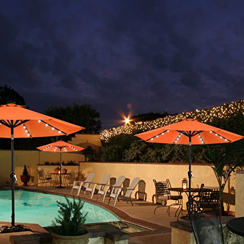 MASTERCANOPY Patio Umbrella with 32 Solar LED Lights -8 Ribs (9ft,Orange)