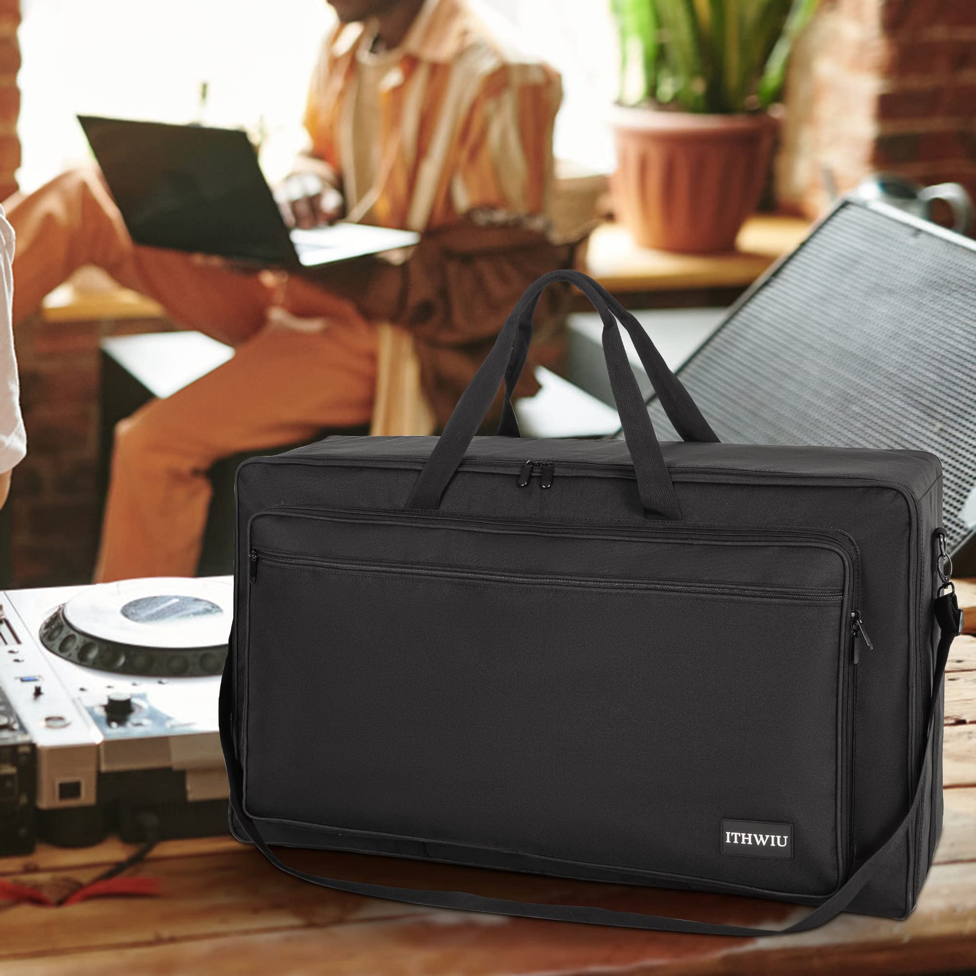 ITHWIU Gig DJ Controller Padded Carrying Bag Fits XDJ-RX RX2 RX3 prime 4 MCX8000 Numark NVII Mixtrack Pro 3 NV Platinum, 31.5 X 19.5 X 8 Inch, Black
