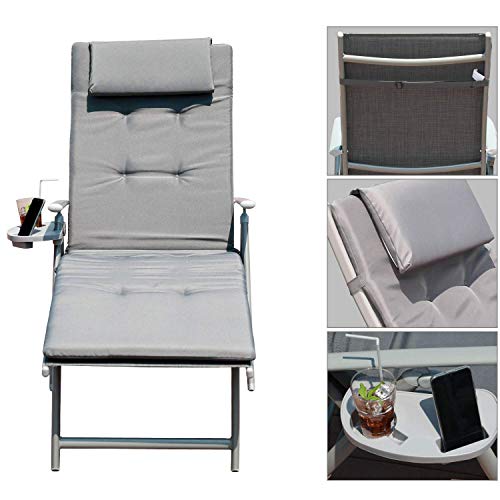GOLDSUN Aluminum Outdoor Folding Reclining Lounge Chair (Grey with Grey, Single)