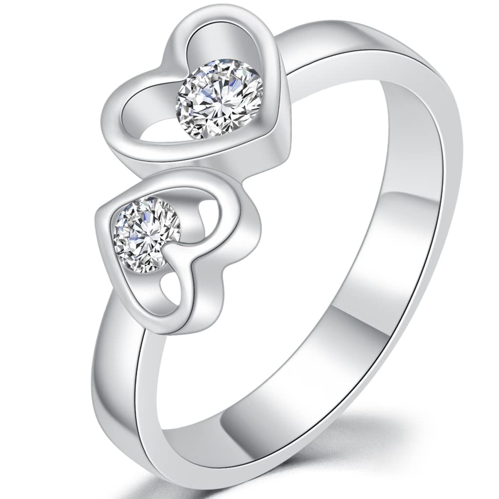 Jude Jewelers Stainless Steel Double Linked Hearts Promise Statement Wedding Anniversray Holiday Ring (Silver, 11)