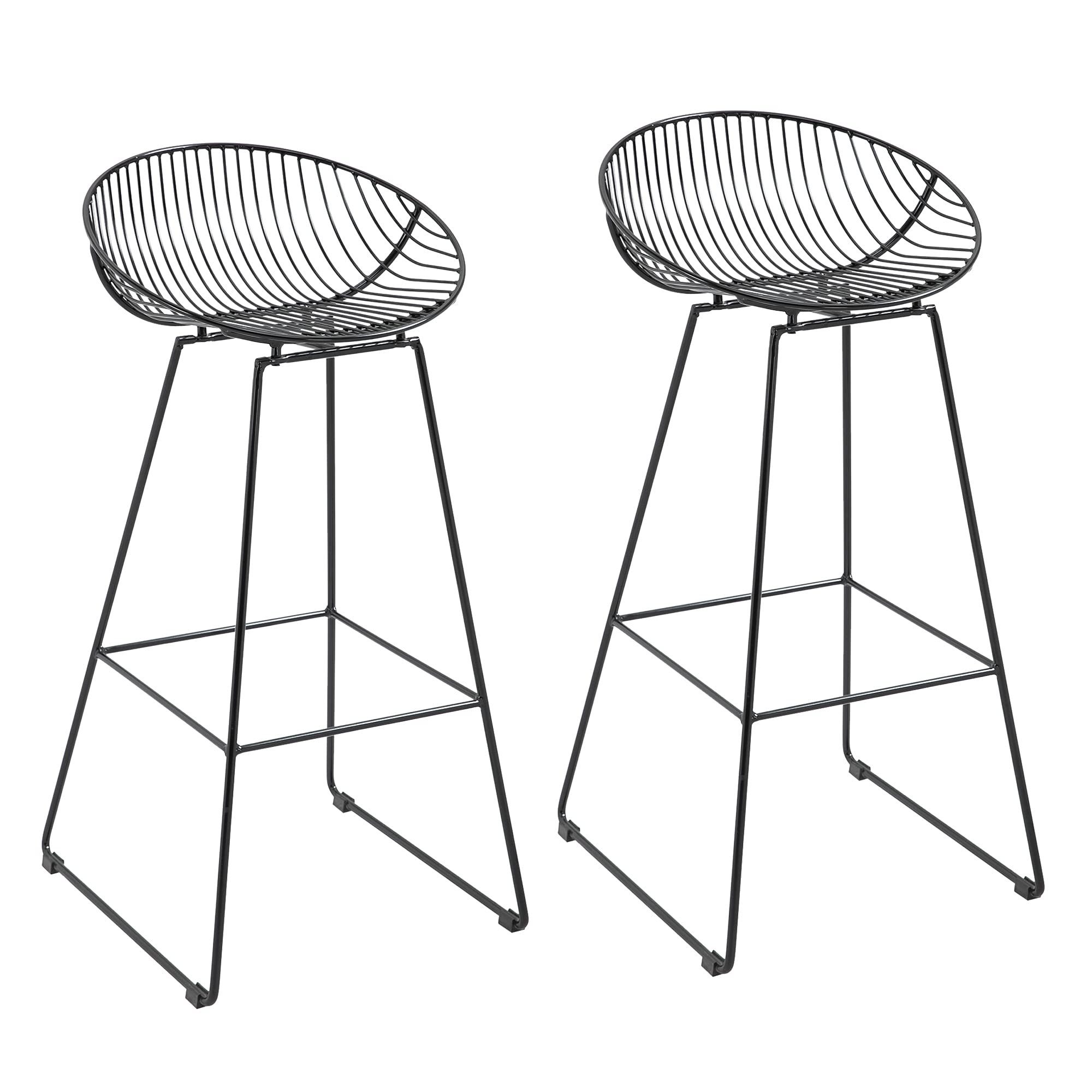 HOMCOM Modern Bar Stools Set of 2, Bar Height Barstools, 29.5" Seat Height Bar Chairs for Kitchen, Pub with Backrest and Footrest, Steel Frame, Black