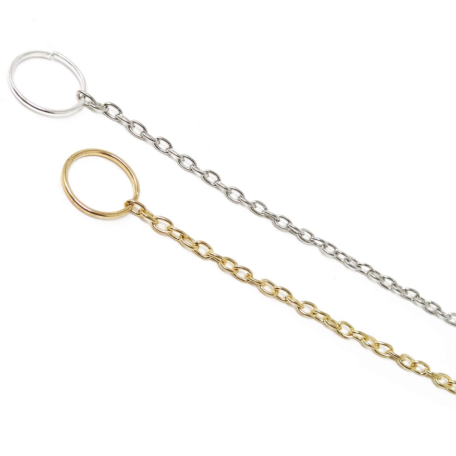 Honbay 2PCS Pierced Indian Nose Rings with Chain Nose to Ear Chain