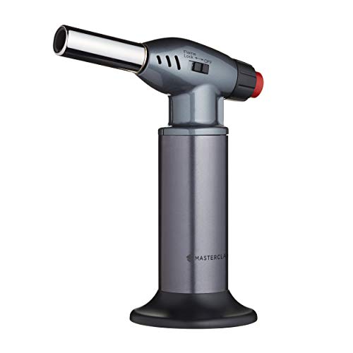 MasterClass Blow Torch, Refillable Chef Blow Torch, Adjustable Anti-flare Flame, Non-Slip Metal Body, Grey/Silver