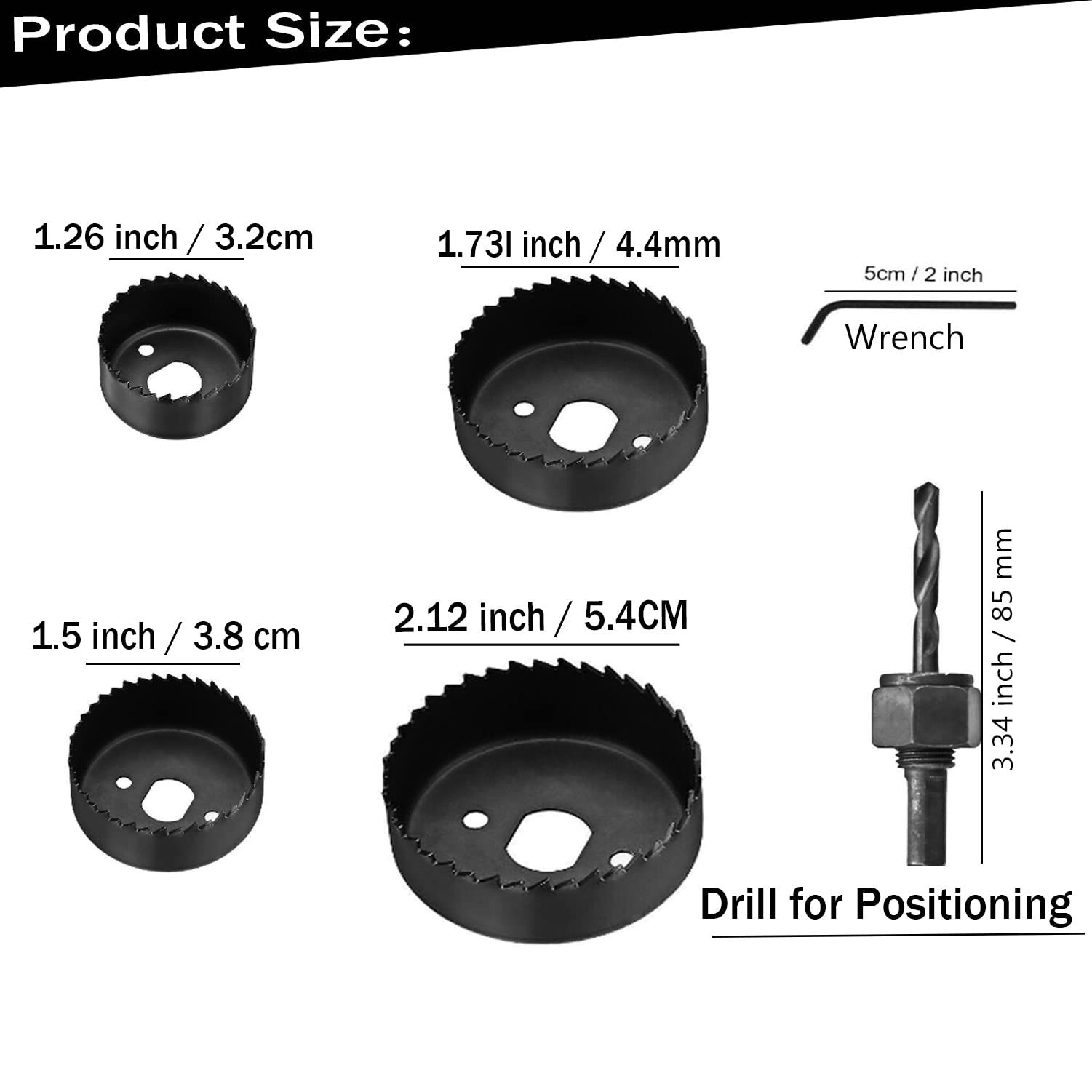 Hole Saw Kit, 6-Piece Set. Specially Constructed Heat Treated Carbon Steel, Metal Hole Saw Kit Mandrels, Ideal for Soft Wood, PVC Board,Wood, Plastic, Drywall