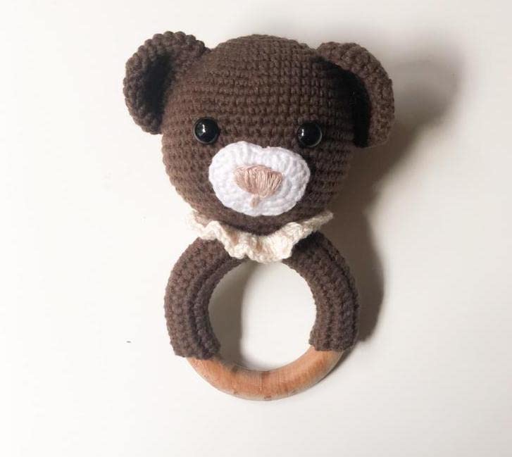 LuvYu Baby Amigurumi Pattern Crochet Teddy Bear: Turkish Handmade Rattle for Safe and Stimulating Early Learning - Handcrafted with Care
