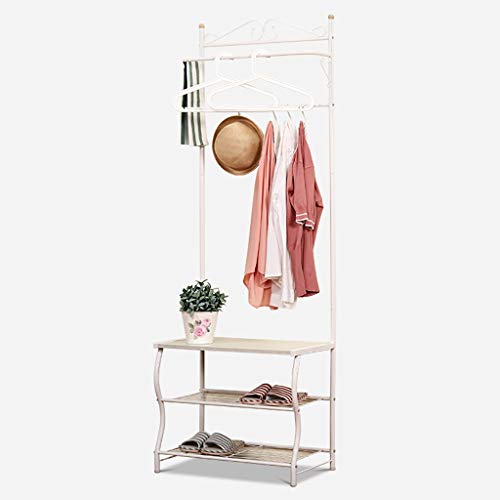 Hongseyijia Coat Racks Coat Racks 2-Tier Entrance Hall Coat Rack Organiser Metal Multi-Purpose Storage Shoe Bench for Home Office Hallway Bedroom Max Load Capacity 60kg